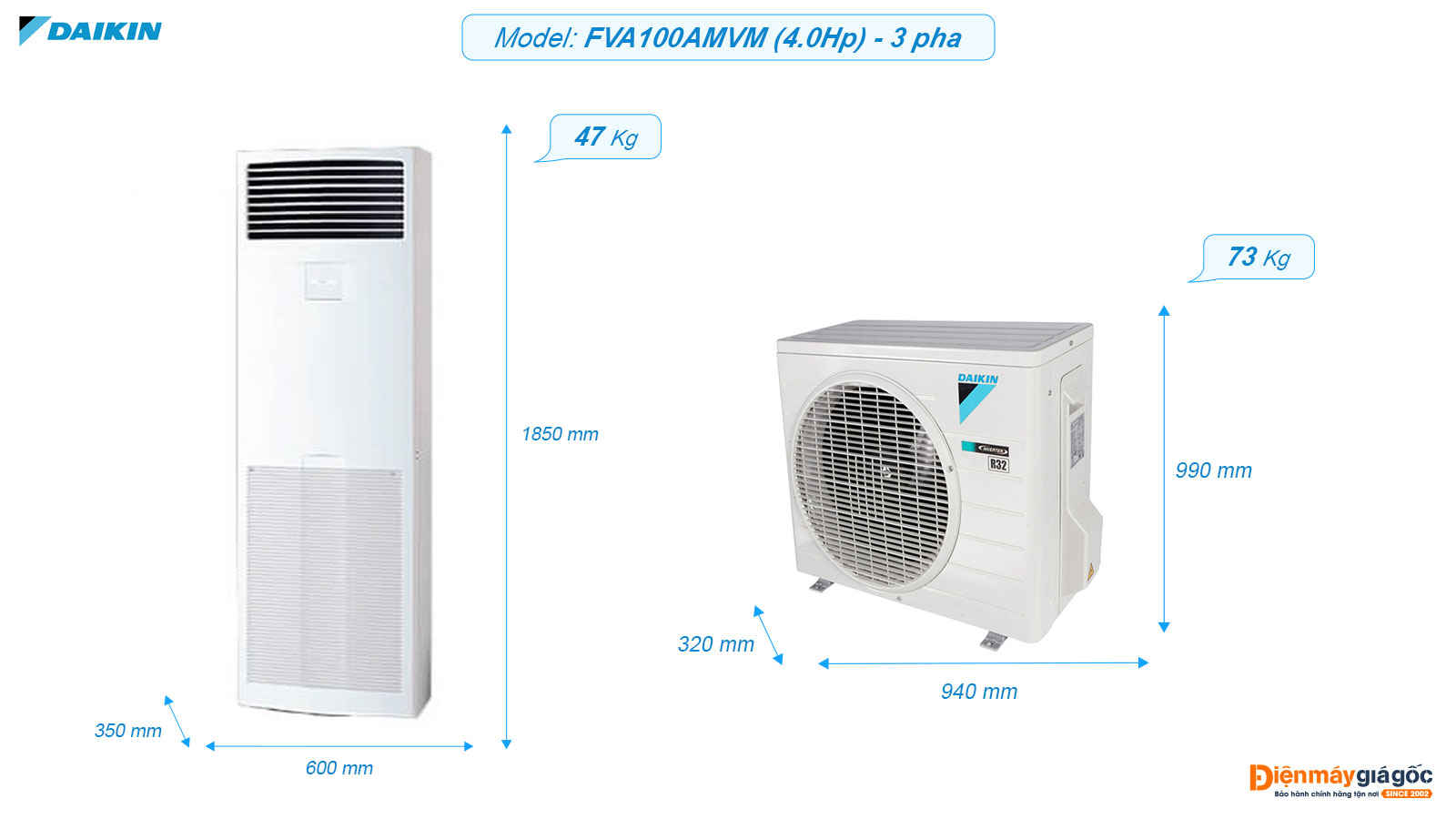Daikin floor standing air conditioner inverter FVA100AMVM (4.0Hp) - 3 Phase